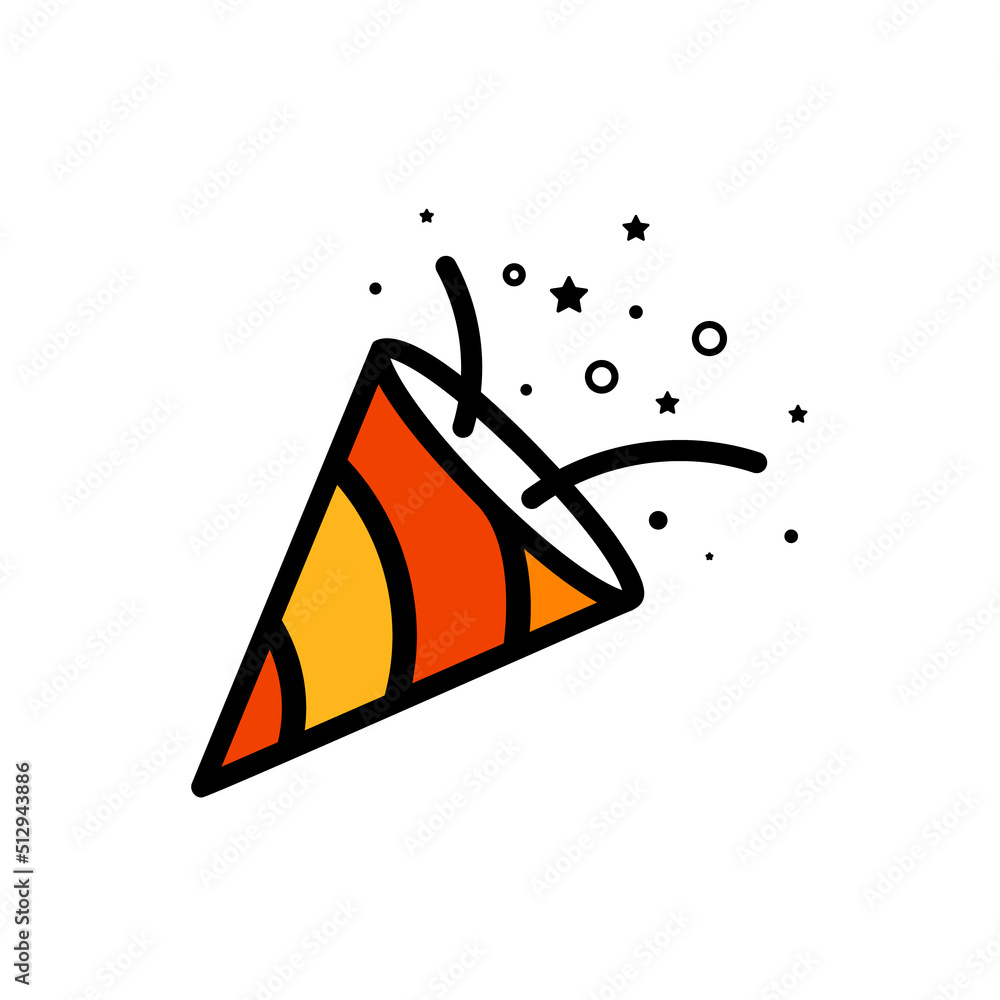 confetti party popper icon, fireworks logo, cap, flat design. Vector ...