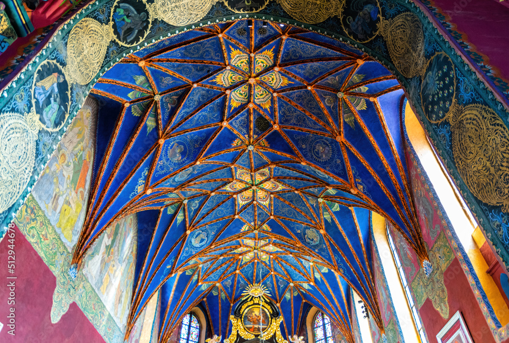Gothic painted ceiling in the medieval church. Cathedral of St. Martin ...