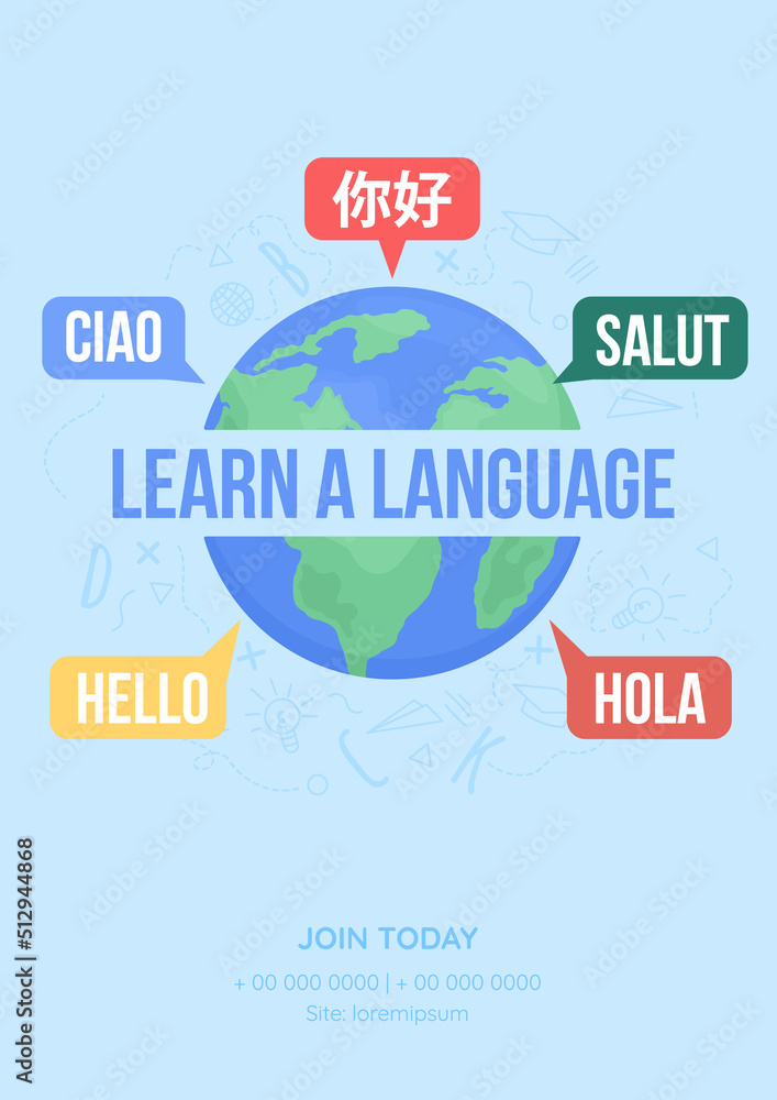 Learn language flat vector banner template. Foreign language school ...