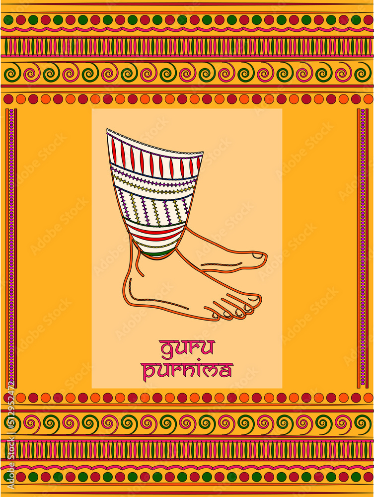 Beautiful indian traditional madhubani art illustration of guru feet ...