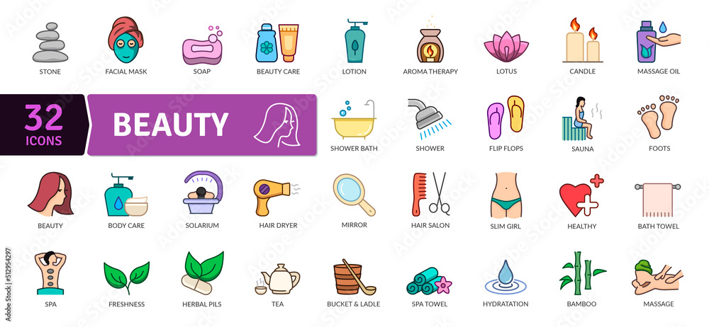 Beauty colored symbols Pack. Color symbols made with vector lines Stock ...