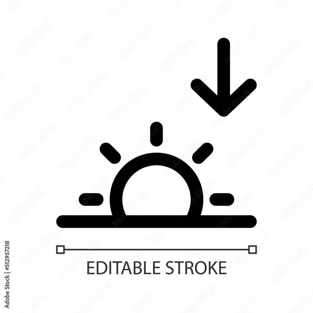 Sunset white linear ui icon. Sun disappearing prediction. Nighttime and ...