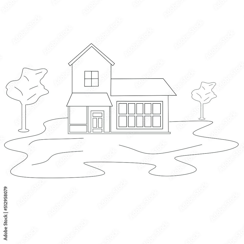 house line vector illustration. Cartoon hand drawn black and white ...