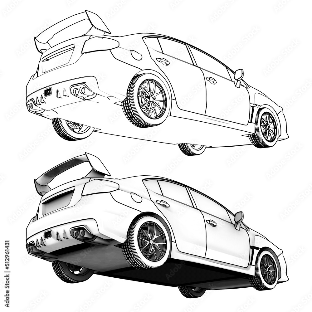 Contour drawing of the car. Coloring page for drawing. Black contour ...