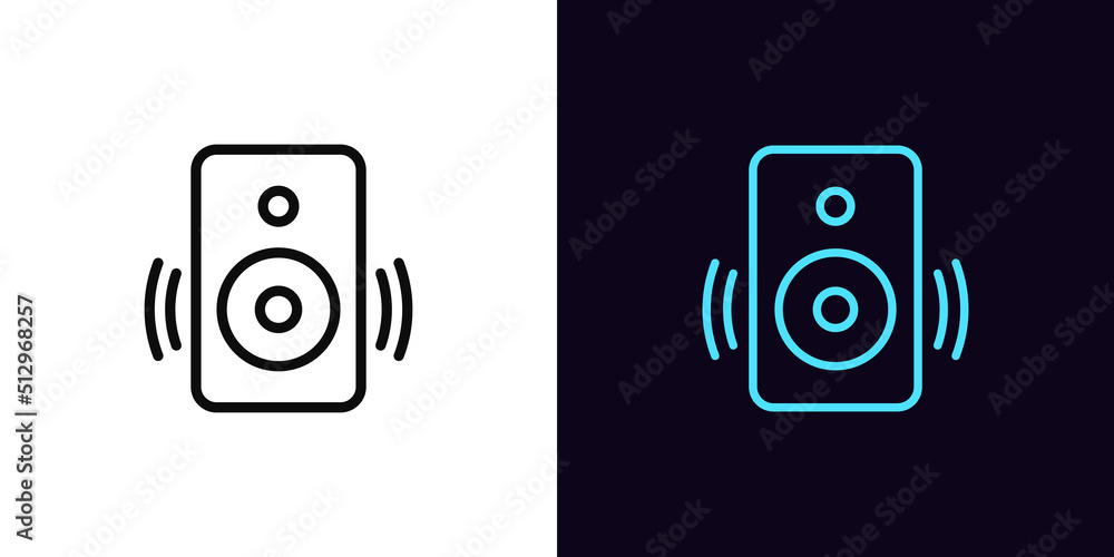 Outline music speaker icon, with editable stroke. Sound speaker with ...