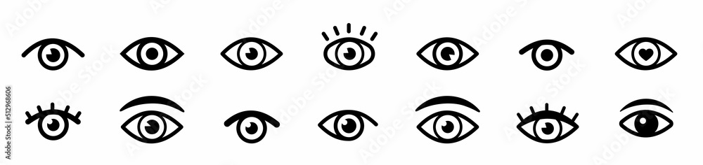 Eye icon set. Simple eye icon vector. Eye silhouette. Magnifier with ...
