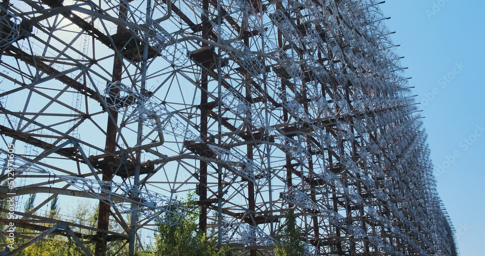 giant wall of metal military antennas of the USSR, a radar arc, an ...