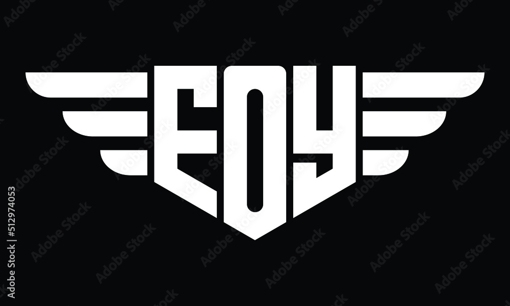 EOY three letter logo, creative wings shape logo design vector template ...