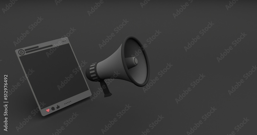 Social media Post information, megaphone announces notification banner ...