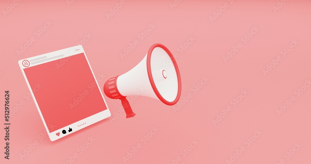 Social media Post information, megaphone announces notification banner ...