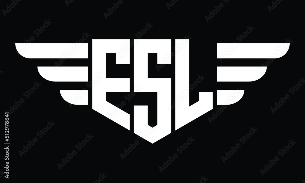 ESL three letter logo, creative wings shape logo design vector template ...