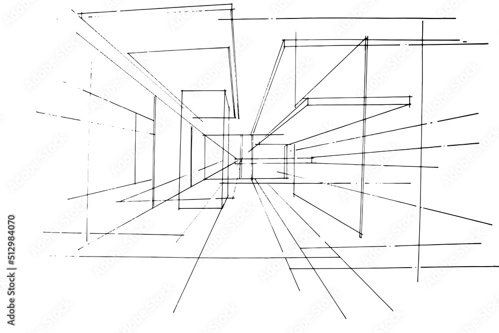 structure line sketch, hall structure, modern design,2d illustration ...