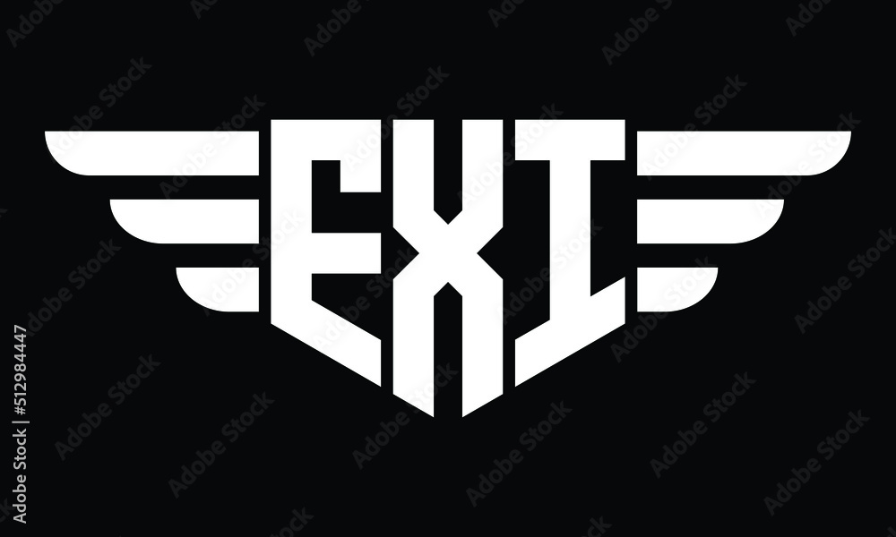 EXI three letter logo, creative wings shape logo design vector template ...