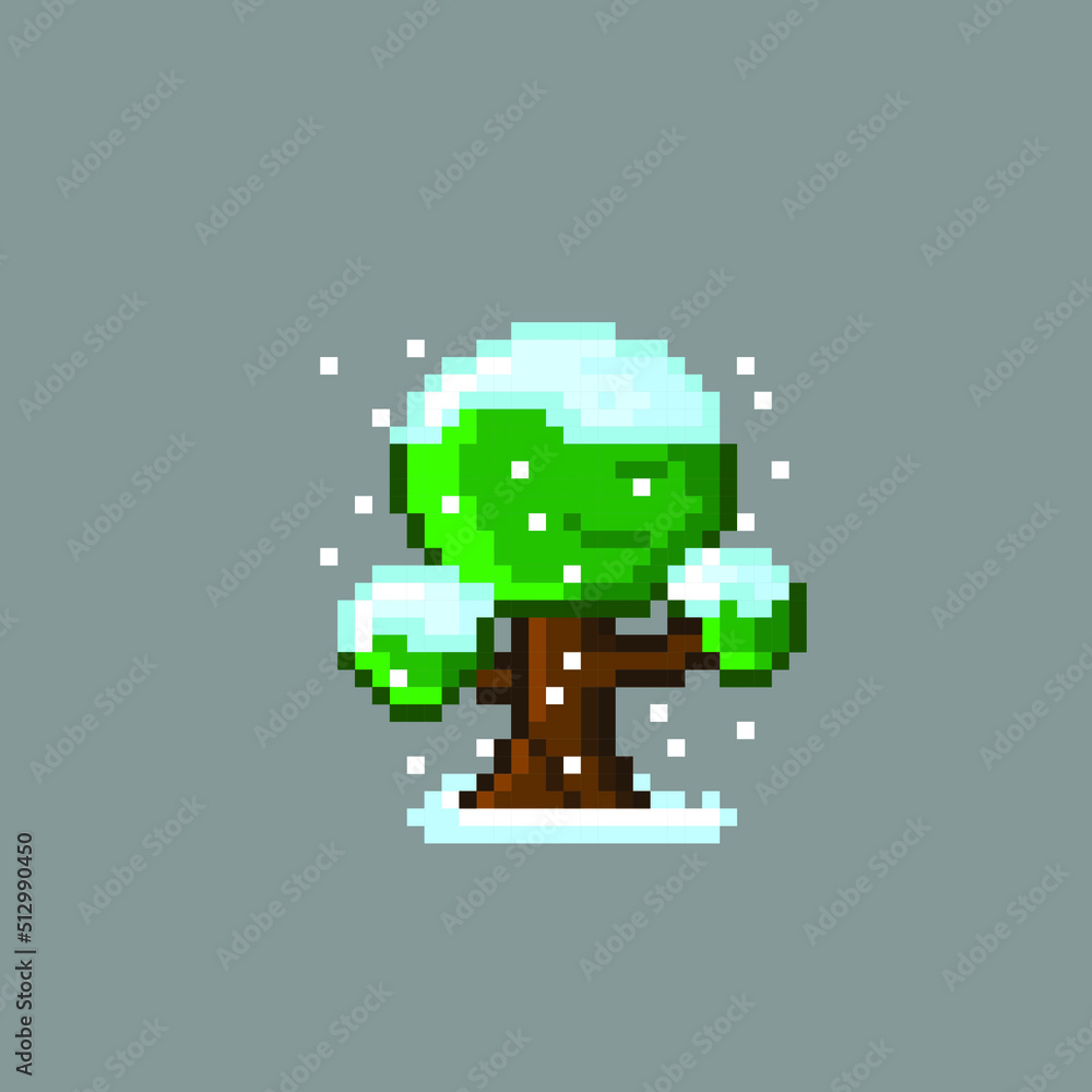 winter tree in pixel art style Stock Vector | Adobe Stock