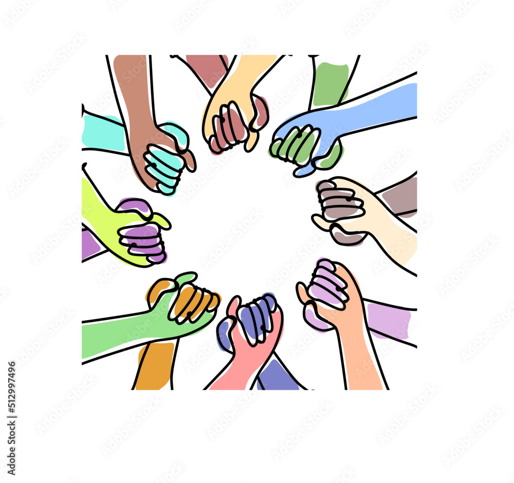 Diversity and inclusion logo. Multinational hands hold each other and ...