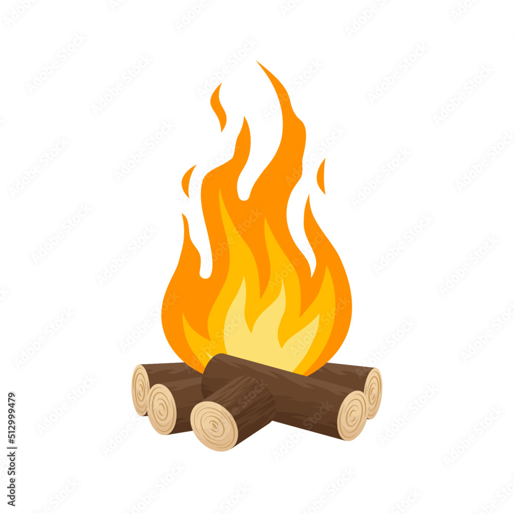 Bonfire in vector cartoon style. Campfire with firewood. Pyramid ...