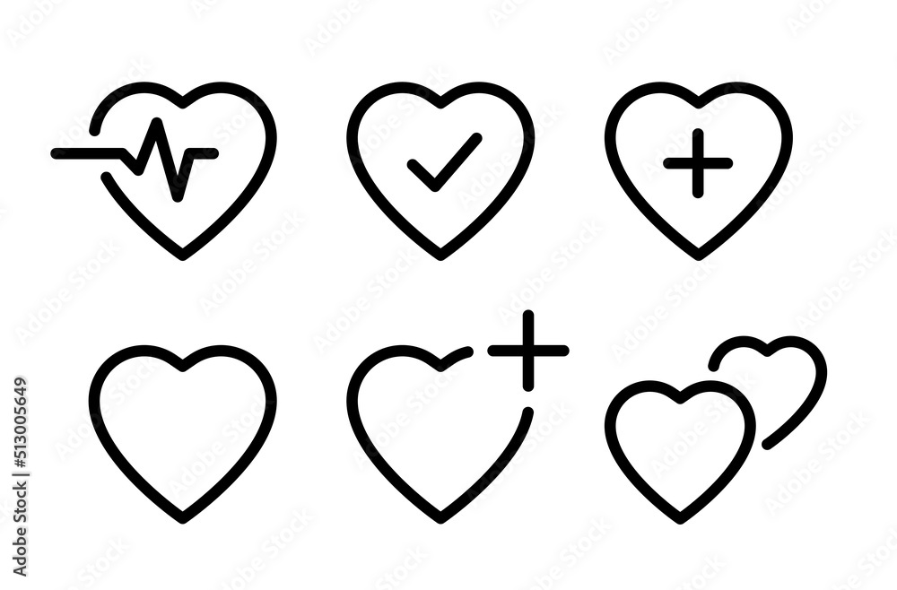 Heart icons set. Heartbeat icon. Medical heart signs. Cardiogram sign ...