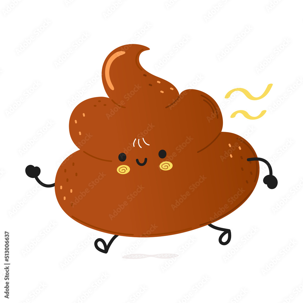 Cute funny running poop. Vector hand drawn cartoon kawaii character ...