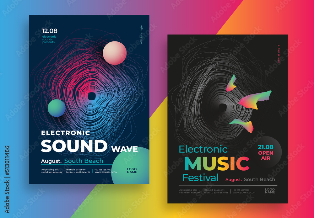 Electronic Music Festival Posters Layout with Round Lines Stock ...