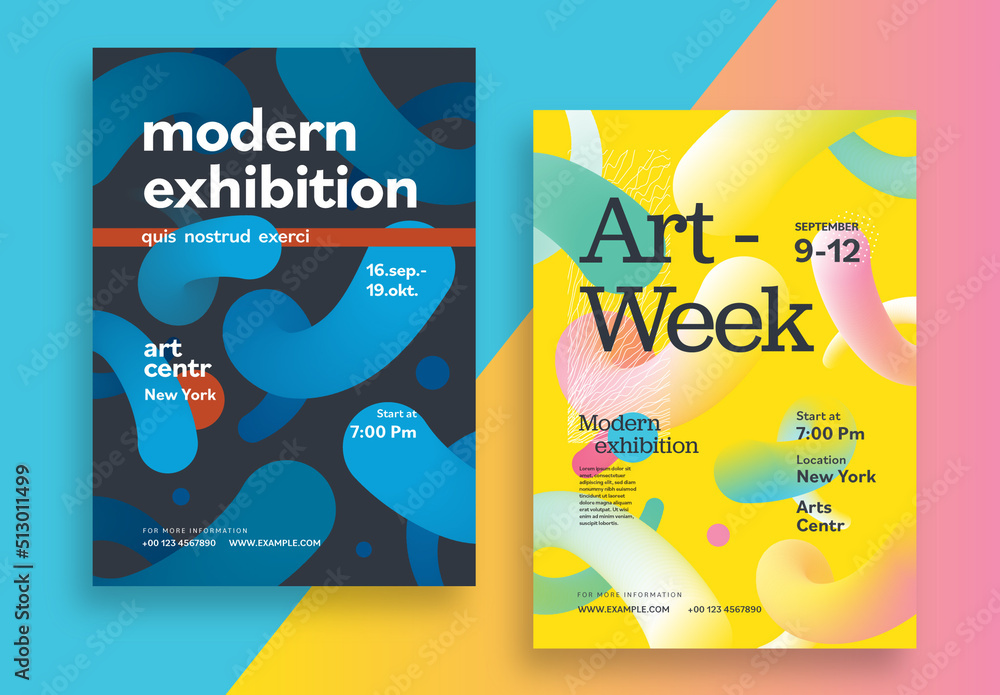 Modern Exhibition Posters with Abstract Shapes Stock Template | Adobe Stock
