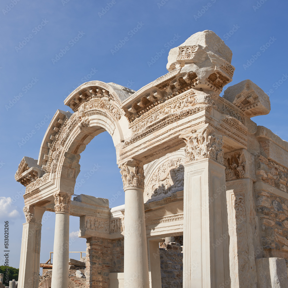 Historical Turkey Ephesus arch in an ancient city. A keystone arch with ...