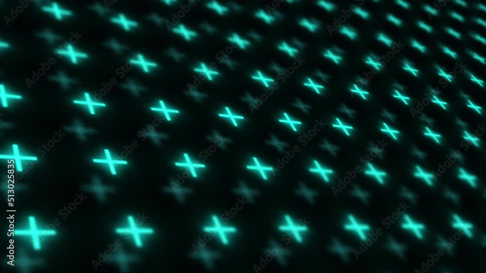 Blue CGI crosses spinning against a dark background. Cross shape ...