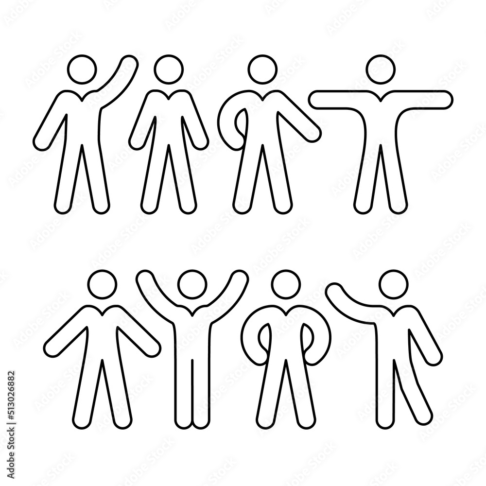 Movement stick man vector set. Silhouette abstract people in simple ...