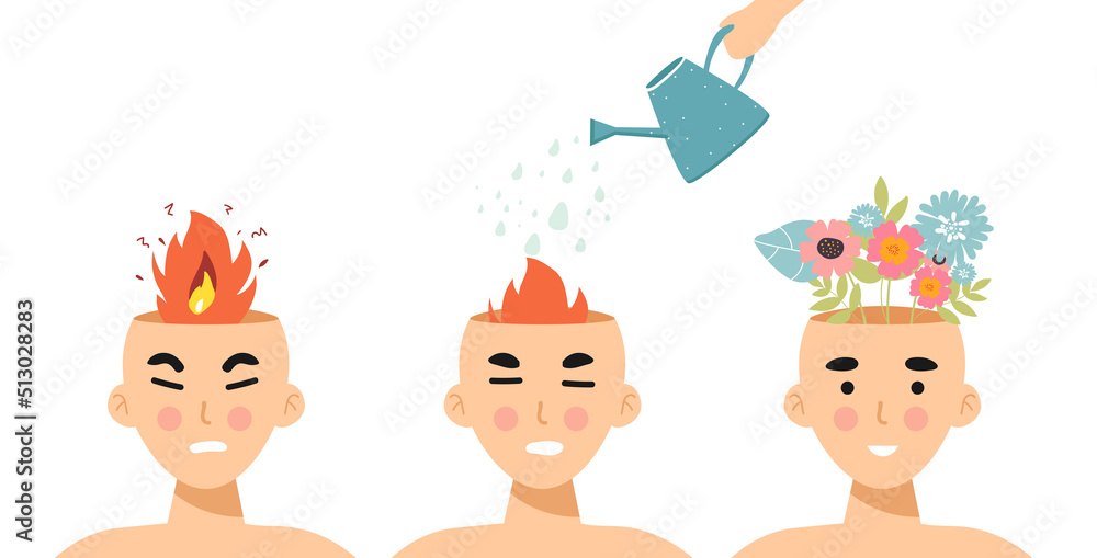 Angry calm man or woman. Head with fire Vector illustration of anger ...