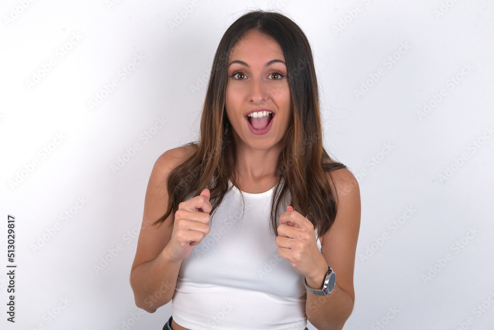 Portrait of desperate and shocked young beautiful caucasian woman ...