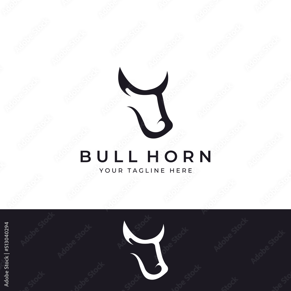Bull's head horn logo. Using a vector illustration template design ...