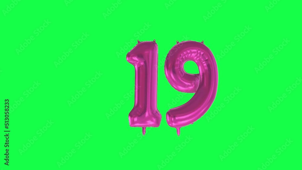 Helium Number Balloon With Number 19. Green Screen And Alpha Luma Matte ...