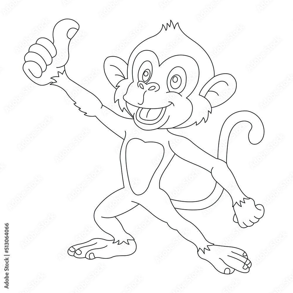 Cute little monkey coloring page for kids animal outline coloring book ...