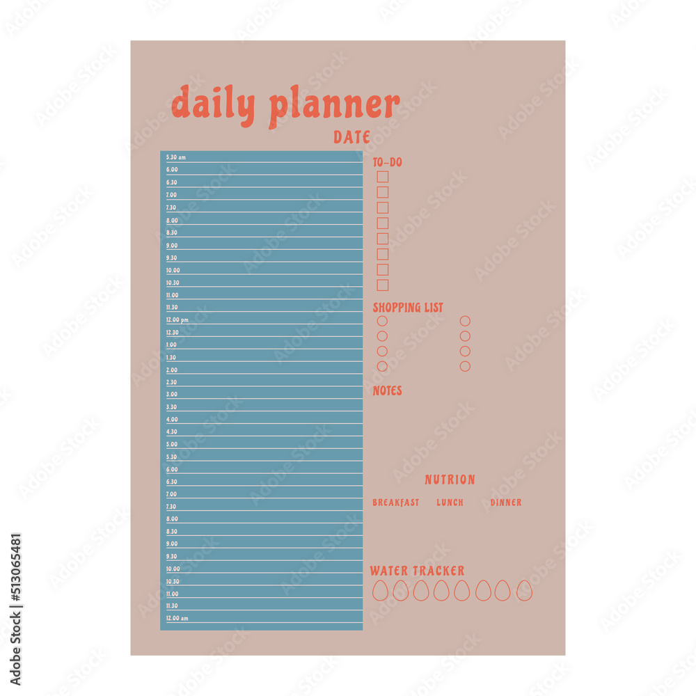 Daily planner printable template Vector. Blank white notebook page A4 ...