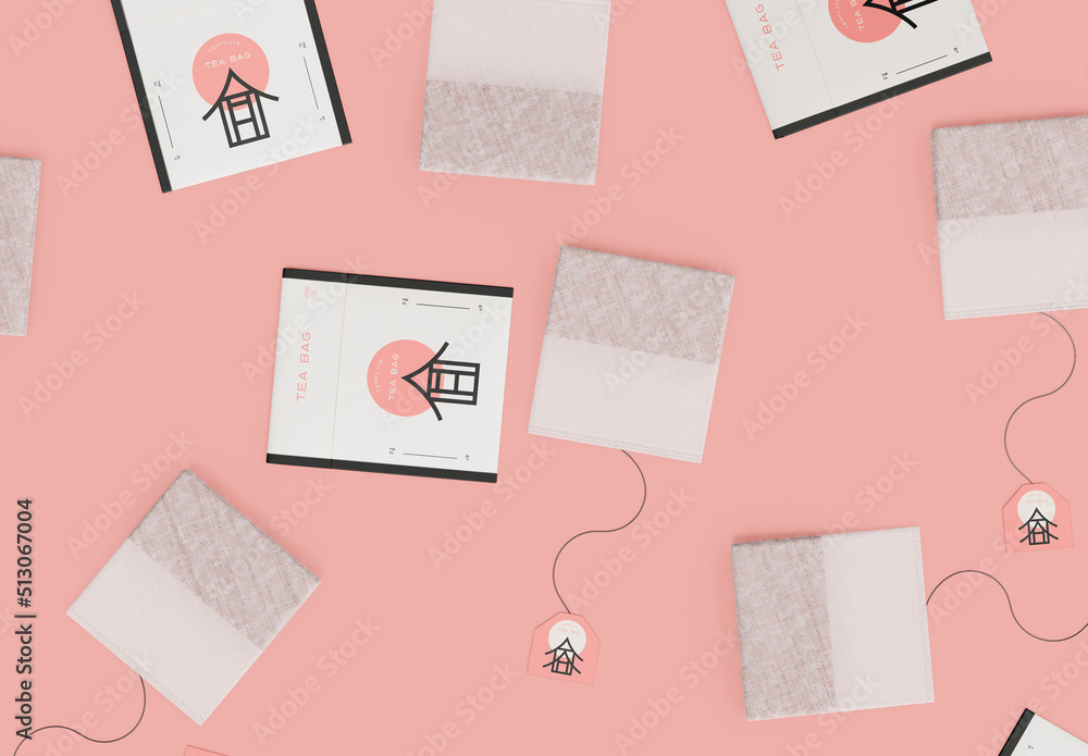 Top View Tea Bags Composition Mockup Stock Template | Adobe Stock