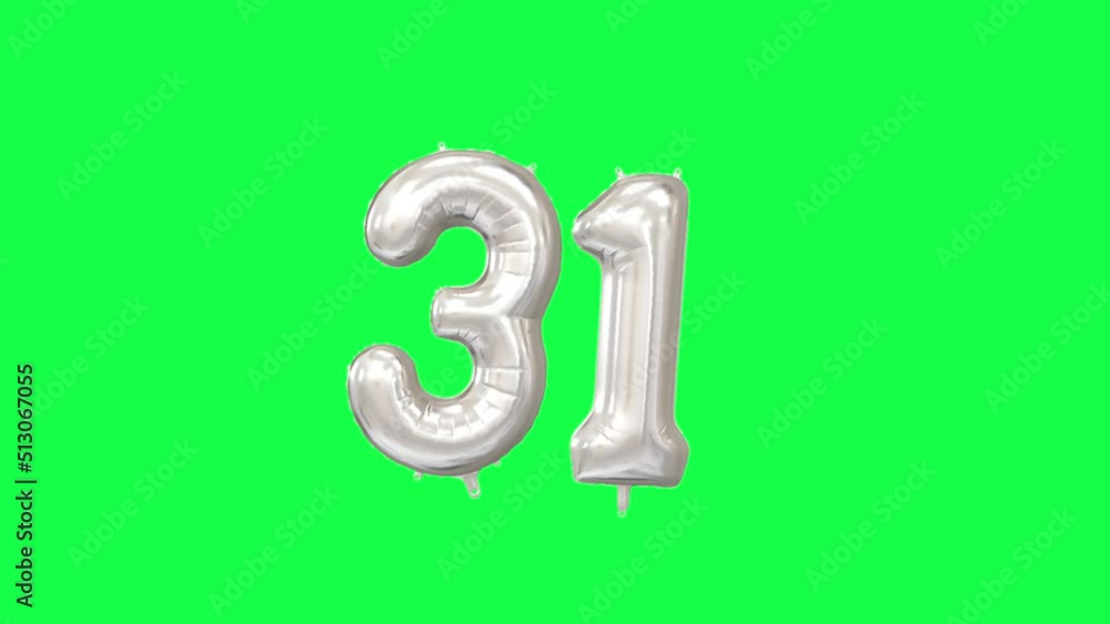 Helium Number Balloon With Number 31. Green Screen And Alpha Luma Matte ...