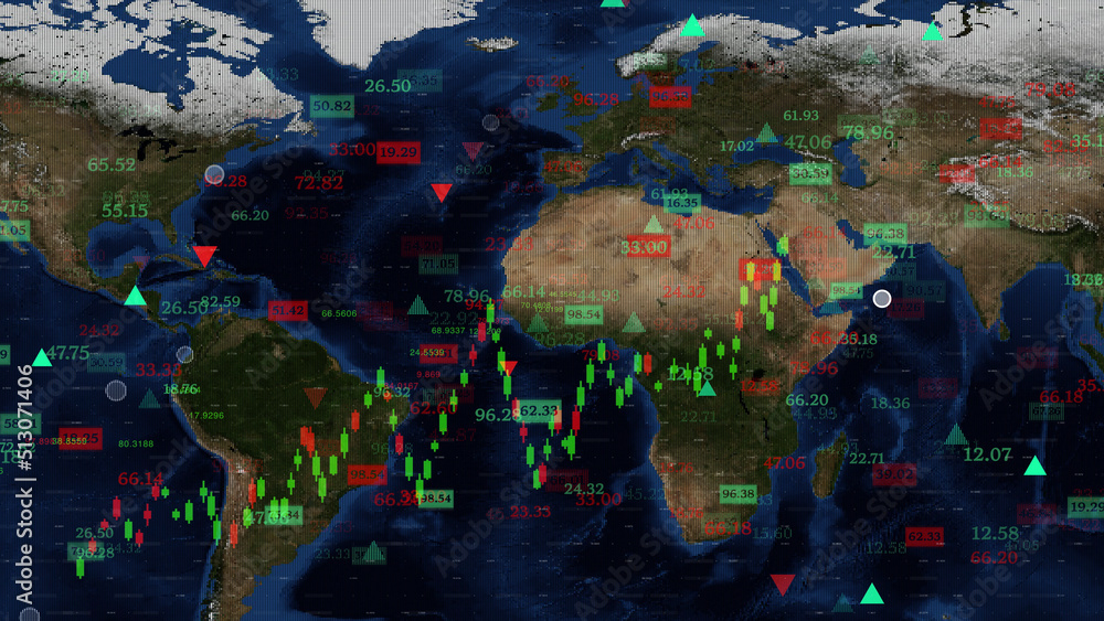 World Map with Stock Trading Data Stock Illustration | Adobe Stock