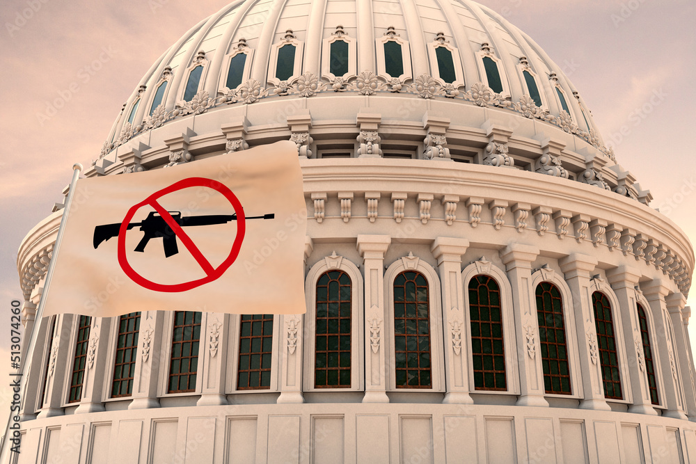 Beautiful flag of the Assault Weapons Ban, BAN GUNS waving with the ...