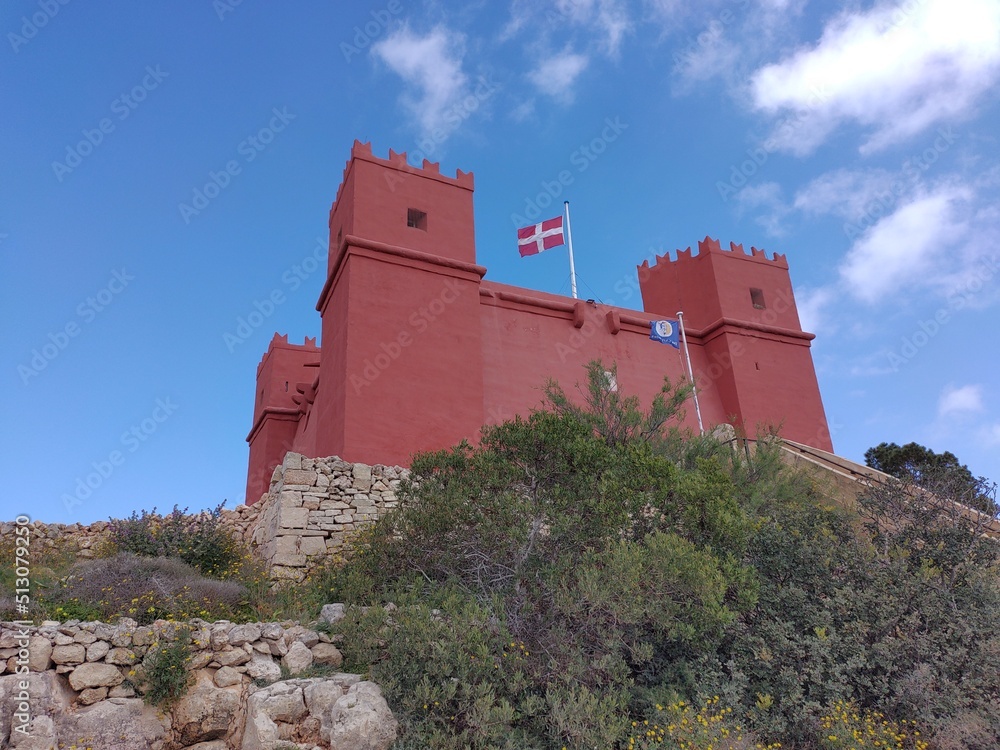 Iconic Landmark: The Majestic Red Tower of Malta Stock Photo | Adobe Stock
