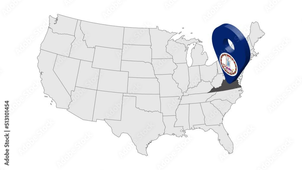 Location State of Virginia on map USA. 3d State Virginia flag map ...