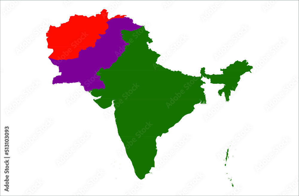 India Pakistan Afganistan vector map illustration on white background ...