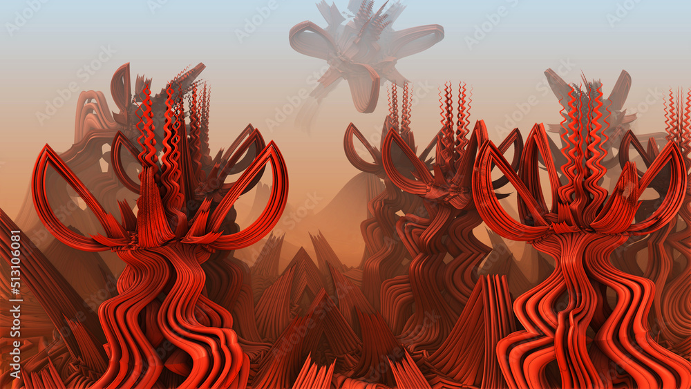 Alien construction and structures, abstract fantastic shapes of ancient ...