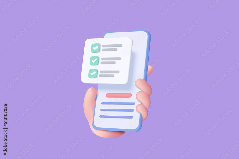 3d task management todo check list with mobile phone holding hand ...