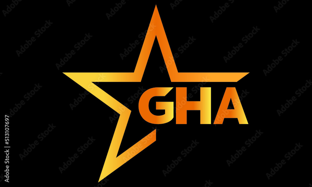 GHA golden luxury star icon three letter logo design vector template ...