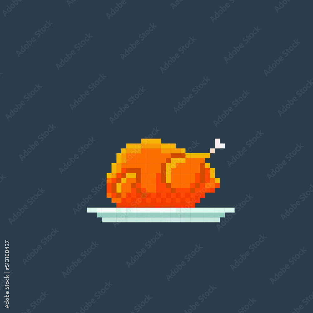 chicken roasting in pixel art style Stock Vector | Adobe Stock