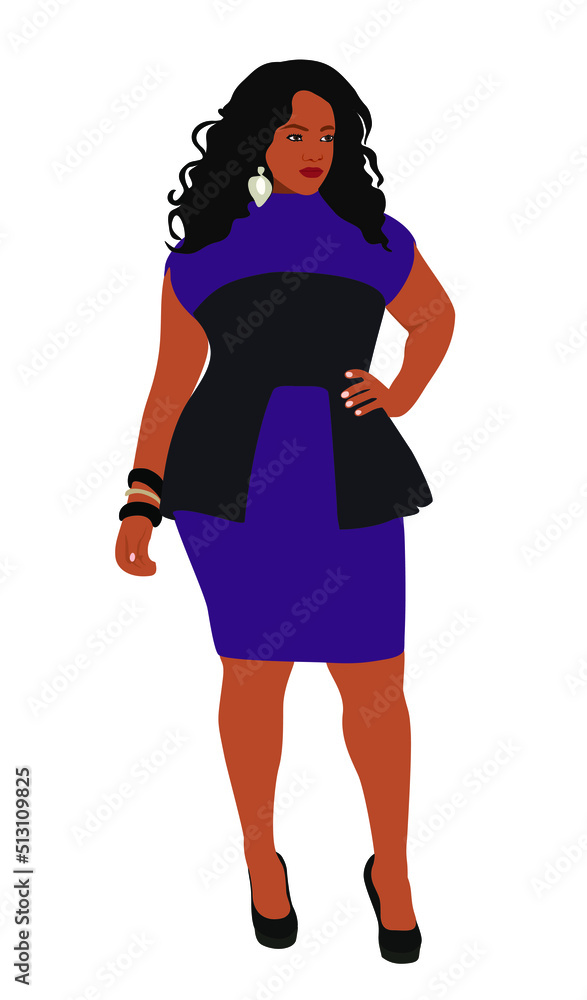 Beautiful black curvy business woman wearing dress and high hells shoes ...