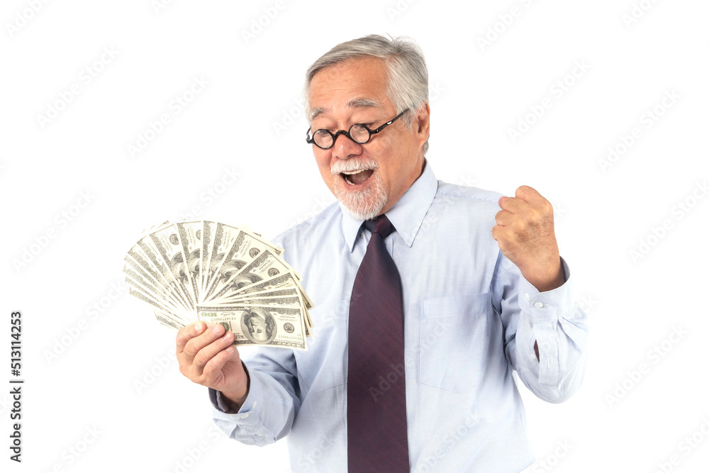 Business senior rich man Asian senior man , old man ,holding money US ...