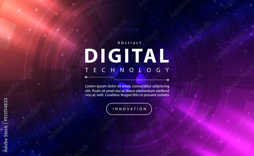 Digital technology banner pink blue background concept with technology ...