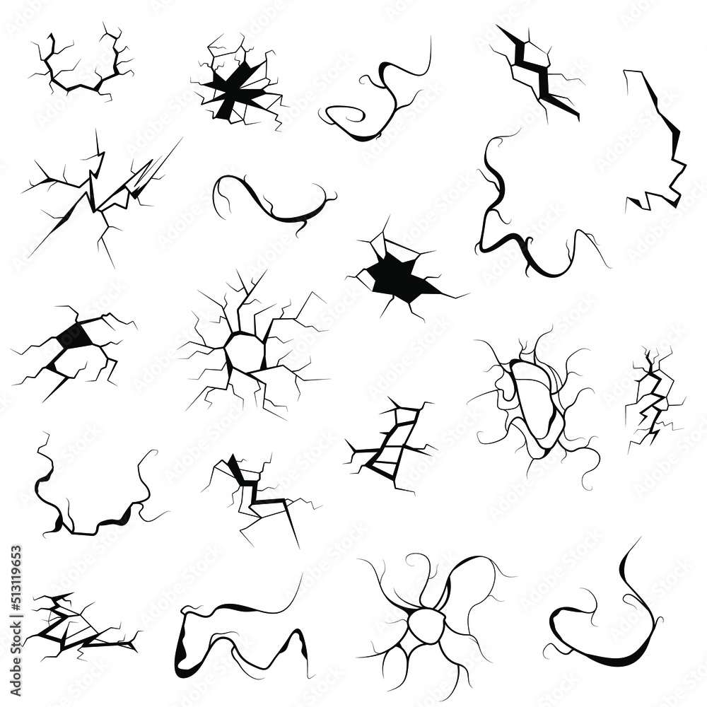 Set Black Collection Simple Line Cracked, Damaged, Hole, Earthquake ...