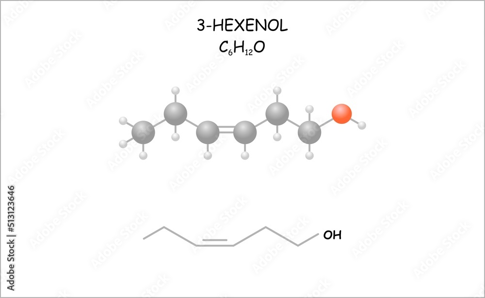 Stylized molecule model/structural formula of 3-hexenol. Stock Vector ...