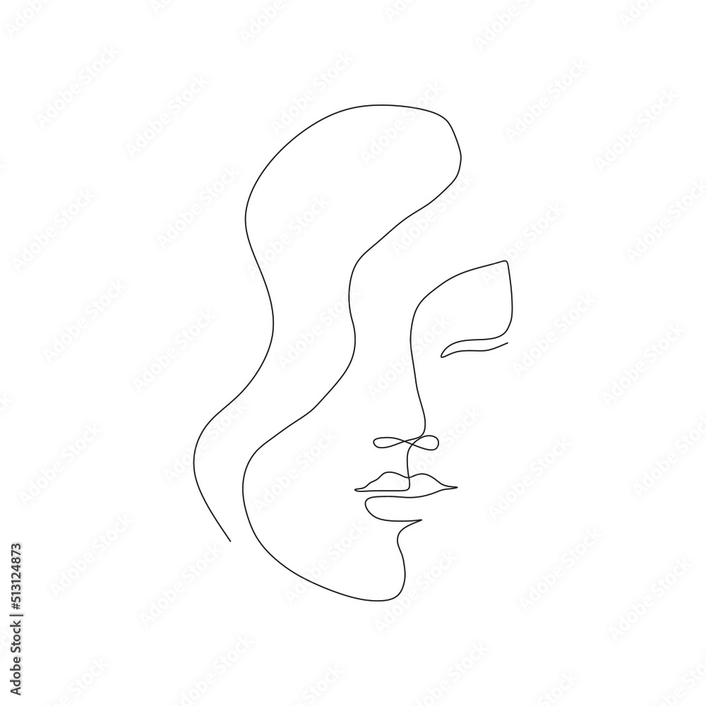Abstract Face One Line Drawing Portrait Minimalist Single Hand Drawn ...